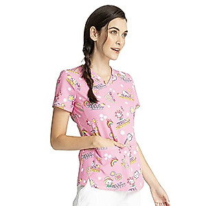 Tooniforms Women Scrubs Top V-Neck Print TF770, XL, Hello Kitty Sunshine