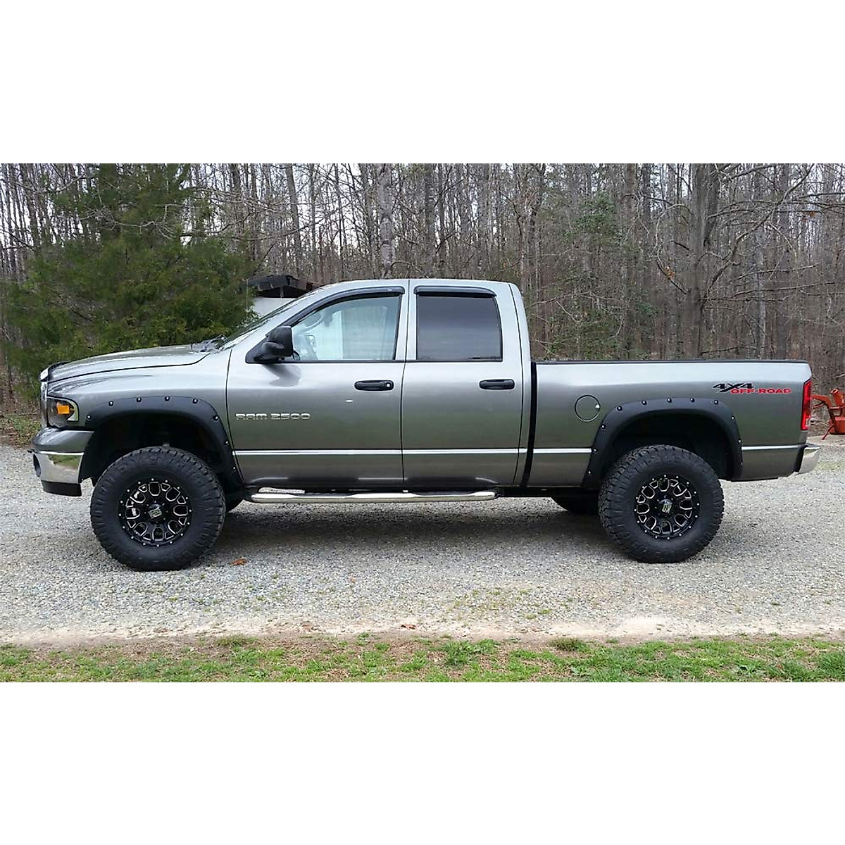 MaxMate Fender Flares Compatible with 2002-2008 Dodge Ram 1500; 2003-2009 2500 3500 (Not Fit 06-09 8ft Bed models), Fine-Textured Paintable Bolt-Riveted Style 4pc | TFD84078