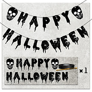 Happy Halloween Banner, 2Pack Halloween Bunting Banner Garland with Spider Pumpkin Sign for Halloween Party Decorations, Halloween Decor for Mantle Fireplace Wall Party Supplies