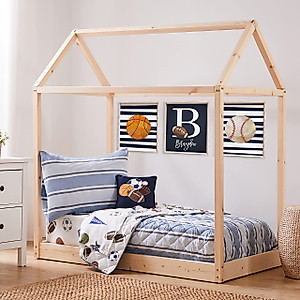 Levtex Baby - Little Sport Toddler Bed Set - Navy, Blue, Taupe, Orange - 5 Piece Set Includes Reversible Quilt 42"x57", Fitted Sheet 28"x52", Flat Sheet 45" x60in, Pillow Case 20"x26", Pillow 10"x12"
