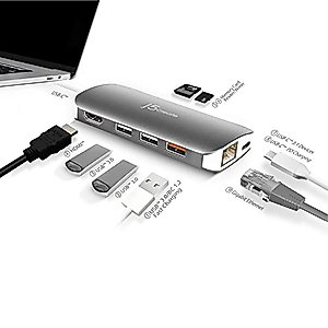 j5create USB-C 9-in-1 Multi Adapter Multi Adapter HDMI/Ethernet/USB 3.1, SD and MicroSD/PD 3.0 | 4K HDMI for MacBook | ChromeBook |USB-C Devices (JCD383)