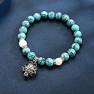 Luminous Glowing in the Dark Moon Lotus Flower Shaped Charm Bracelet for Women Natural Turquoise Stones Yoga Prayer Jewelry