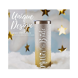 Onebttl Mother of The Bride Gifts, 20oz Stainless Steel Skinny Tumbler with Lid and Straw On Wedding Party for Brides Mom from Brides, Daughters (Glitter Gold)