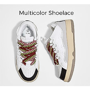 LUCKY STEP Women's Fashion Classic Leopard Leather Suede Sneakers Platform Casual Walking Tennis Club Flat Double Lace up Shoe(White,9B(M) US)