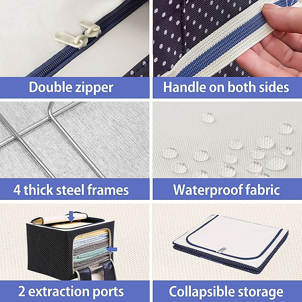 Storage Bins for Clothes , Oxford Cloth Closet Organizer Boxes with Clear Windows & Zippers & Metal Fraem, Foldable Large Capacity Storage Box Great for Clothes,Closets, Bedrooms(2 Pack 22L Blue)…