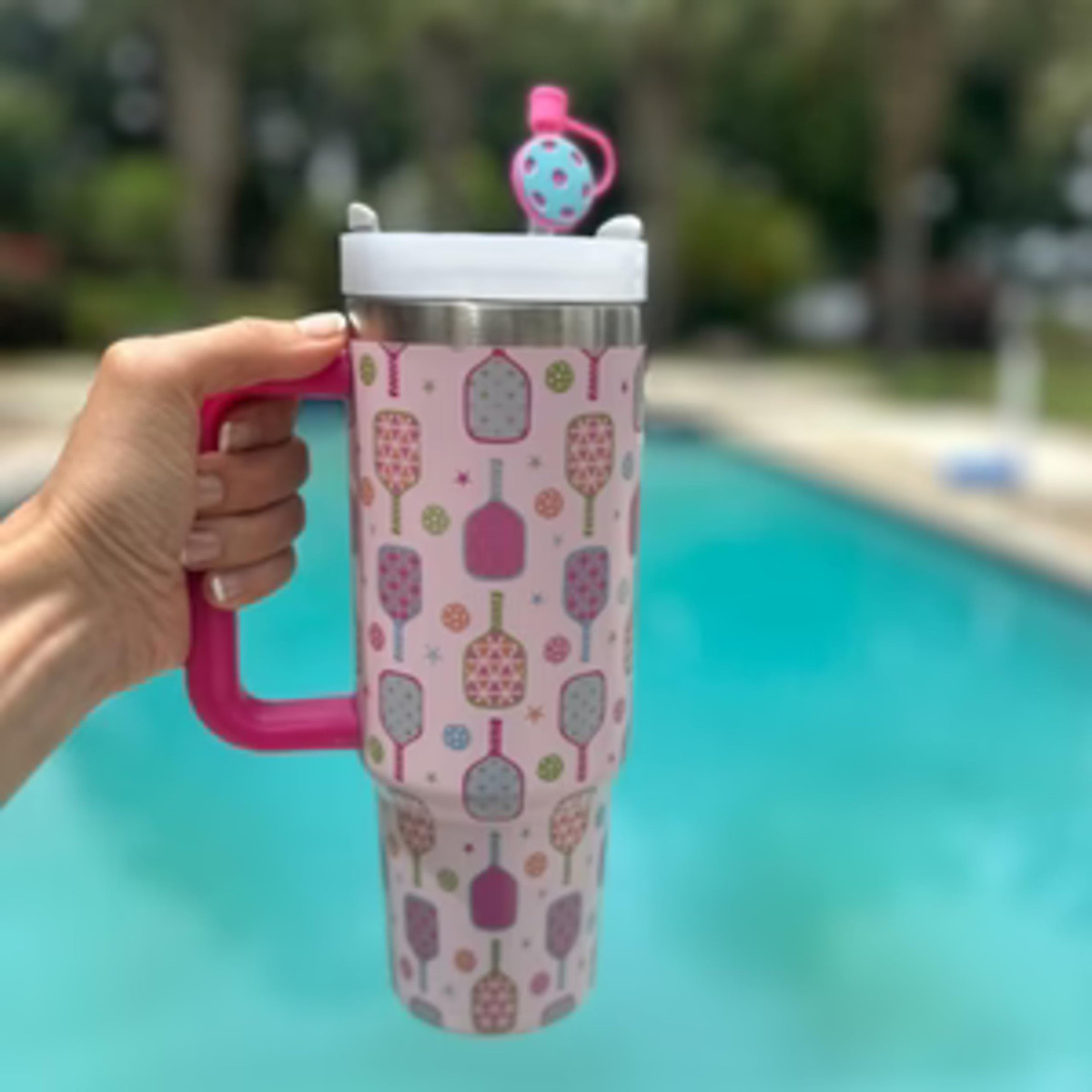born to rally Pickleball Tumbler- 30oz (Pink Stars)
