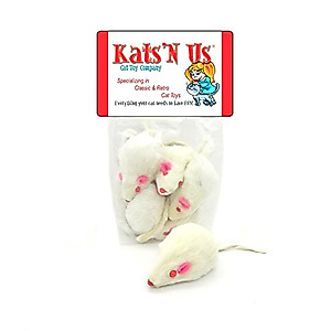 Kats'N Us Real Rabbit Fur White Mouse Cat Toy - 10 Pak - Rattle Sound