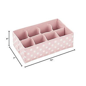 mDesign Fabric 8-Section Divider Drawer Organizer Bin for Baby Nursery Dresser, Closet, Shelf, Changing Table Organization, Hold Clothes, Toys, Diapers, Bib, Blanket - Pink/White Polka Dot