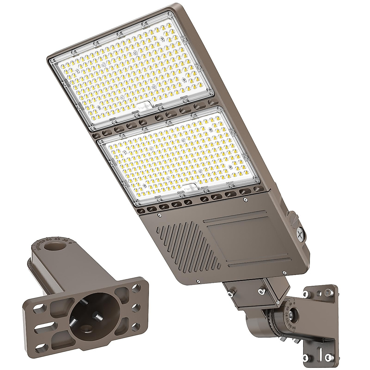 ADUB 480V 320W LED Parking Lot Light with Photocell, 48000 LM ETL Listed LED Shoebox Light Arm & Slip Fit Mount, 5000K IP65 Commercial Area Street Light Outdoor LED Flood Pole Lighting, 277~480V