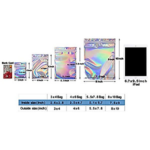 100 Pack Resealable Smell Proof Mylar Bags Holographic Bags 5.5 x 7.8 Inch Ziplock Pouch Flat Ziplock Bags for Party Favor Food Storage,for Cookies,Jewelry Packaging,Hanging Ziplock Bag