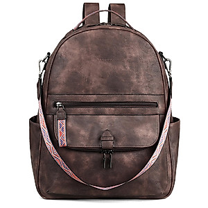 FADEON Leather Laptop Backpack for Women PU Computer Backpack, Designer Travel Back Pack Purse with Laptop Compartment Coffee