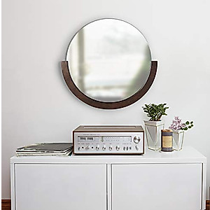 Umbra Mira Decorative Wall Entryway, Circular Mirror with Wood Frame on The Bottom Half, 30 Inch, Aged Walnut