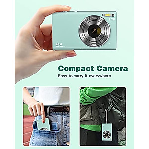 Digital Camera 2.7K 48MP Vlogging Camera, Auto Focus Digital Point and Shoot Camera with 32GB Memory Card,Time Lapse Digital Cameras for Kids Teenagers Students Boys Girls - Green