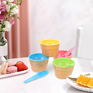 Zerodeko 4 Sets Plastic Dessert Cups with Spoon Reusable Ice Cream Bowls Sundae Cups Yogurt Dessert Bowls Ice Cream Treat Cups for Home Party Supplies Kids Mixing Bowls