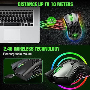 WolfLawS KM-1 Gaming Mouse, Wireless Mouse Gaming Computer Mice USB with Honeycomb Shell, 6 Programmed Buttons, 3 Adjustable DPI, Ergonomic RGB Optical Mouse - Green