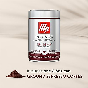 illy Ground Coffee Espresso - 100% Arabica Coffee Ground – Intenso Dark Roast – Warm Notes of Cocoa & Dried Fruit - Rich Aromatic Profile - Precise Roast - No Preservatives – 8.8 Ounce