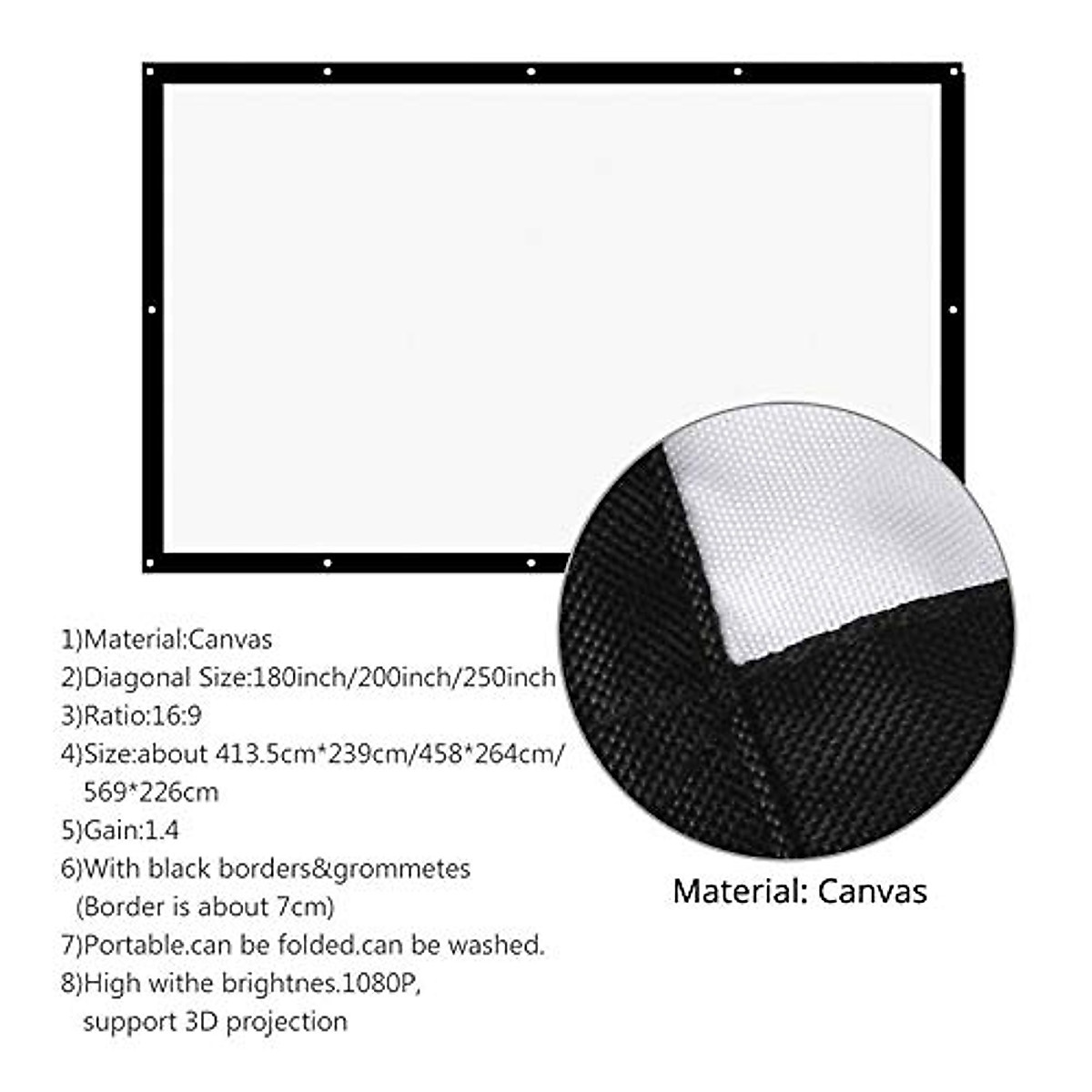 180/200/250/300 Inch Projection Projector Screen 16:9 Fold Portable Screen Canvas Matt White for Home Film Wall Mounted (Size : 250 inch)