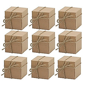 Amajoy 50pcs Kraft Favor Boxes with 50pcs Twine, Rustic Kraft Paper Candy Box for Wedding Favor Baby Shower Favor
