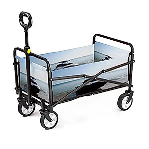Collapsible Wagon Cart Black and White Jetski for Rent Parked on The Beach Foldable Utility Wagon Large Capacity Garden Cart with Push Bar for Beach Camp Outdoor Shopping
