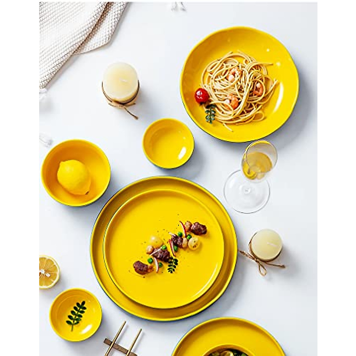 8 Inches Yellow&Blue Series Ceramic Dinner Plates-Set of 2 Kitchenware