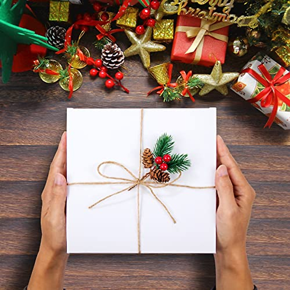 HLWDFLZ White Gift Boxes 12 Pack 8x8x4 Inches Paper Box, Gift Boxes with Lids, Wedding Present Box, Bridesmaid Proposal Box, Birthday Party Favor Box, Christmas Box with 66ft Twine and 12 clear stickers