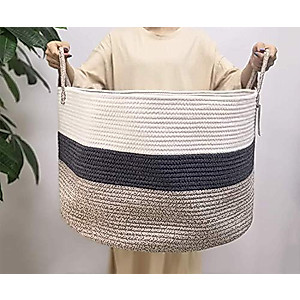 Extra Large Woven Cotton Rope Basket 21.7"X13.8" | XXXL Storage Basket Kid&Baby Clothes Hamper Laundry Bin Nursery with Handles for Toys,Towels,Pillows-Decor Blanket Basket Living Room