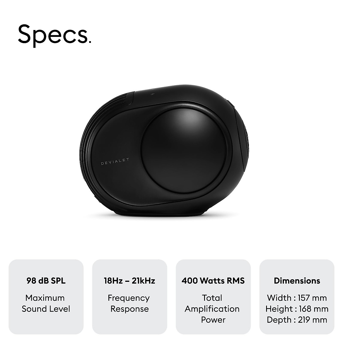 Devialet Phantom II - 98 dB - Compact Wireless Speaker - Matte Black