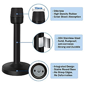 Door Stop, 5 Inch Long Door Stopper, Black Wall Mount Doorstops Stainless Steel Solid Rigid, No Odor Rubber Tip, Heavy Duty Rubber Door Stop Brushed Satin Door Holder Wall Protector