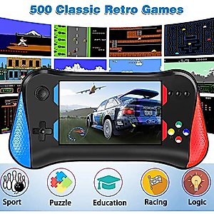 Handheld Game Console for Kids Adults, 3.5'' LCD Screen Retro Handheld Video Game Console, Preloaded 500 Classic Retro Video Games with Rechargeable Battery, Support 2 Players and TV Connection