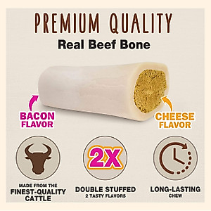 Cadet Double Stuffed Shin Bone - Highly Digestible, High Protein, Long-Lasting Dog Chew Bone for Aggressive Chewers, Supports Dental Health, - Bacon & Cheese Flavor, Small (1 Count)