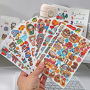 gomtyea Cute Scrapbook Stickers,Kawaii Laser Rabbit Bear Cat Animal Waterproof Bling Photo Decoration Sticker Decal Packs for Phone Case,Laptop,Aesthetic Stickers for Kids,Teens,Adults,8 Sheets