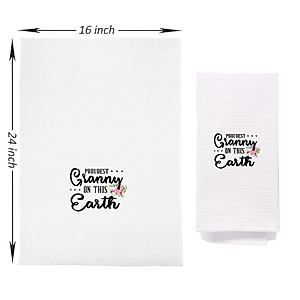 NEGIGA Proudest Granny on This Earth Floral Dish Cloths Towels 24x16 Inch,Best Grandma Decor Decorative Dish Hand Towels for Kitchen Bathroom,Birthday Mother's Gifts for Granny Grandma