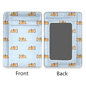 OTVEE Funny Welsh Corgi Slim Minimalist Wallet Rfid Blocking Card Wallets PU Leather Front Pocket Wallets