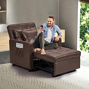 Convertible Sofa Bed, Sleeper Sofa with Adjustable Backrest, Armchair, Sofa, Bed, 3 in 1 Sleeper Chair, Single One, Brown