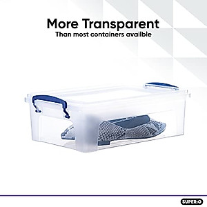 Superio 6.25 Qt Clear Plastic Storage Bins with Lids and Latches, Organizing Containers, Stackable Plastic Tote for Household, Garage, School, and Office