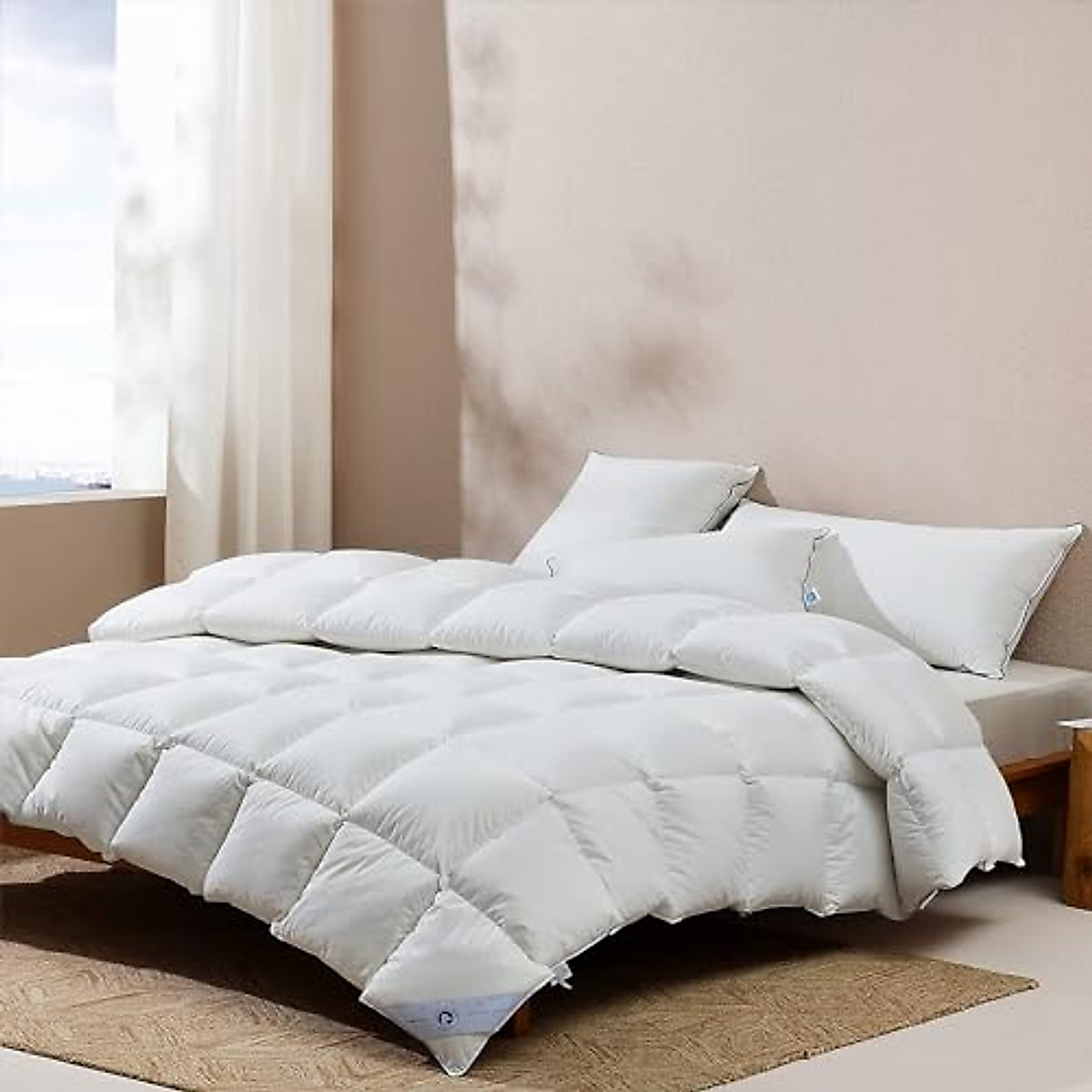 HOMCHANG GOOSE Down Comforter King Size Duvet Insert Hotel Fluffy Comforter 850+ Fill Power Duvet Winter Warm 106x90 inches White Comforter 100% Cotton Soft Duvet Cover with 8 Corner Tabs, 70oz