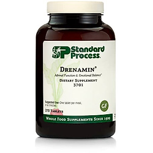 Standard Process Drenamin - Whole Food Antioxidant, Adrenal Support and Immune Support with Shitake, Alfalfa, Rice Bran, Riboflavin, Calcium Lactate, Choline - 270 Tablets