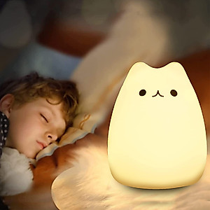 Night Lights for Kids, Cute Cat Silicone Lamp for Children, 7 Colors Night Light Gifts for Baby Boys Girls (Cat A)