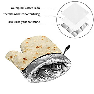 LAKIMCT Tortilla Bread Print Oven Mitts and Pot Holders Sets Non-Slip Potholders Heat Resistant Oven Gloves for Kitchen Baking Cooking BBQ, 4-Piece Set
