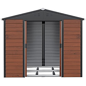 Outsunny 8' x 7' Outdoor Storage Shed, Garden Tool Metal Shed with Foundation Kit, Double Lockable Door, Air Vents and Sloping Roof, for Backyard, Patio, Lawn, Teak