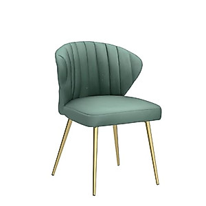 HULALA HOME Velvet Dining Chairs, Modern Small Armless Accent Chair with Gold Metal Legs, Living Room Upholstered Cute Side Chair, Elegant Tufted Back Vanity Chair for Bedroom/Beauty Room-SAGE