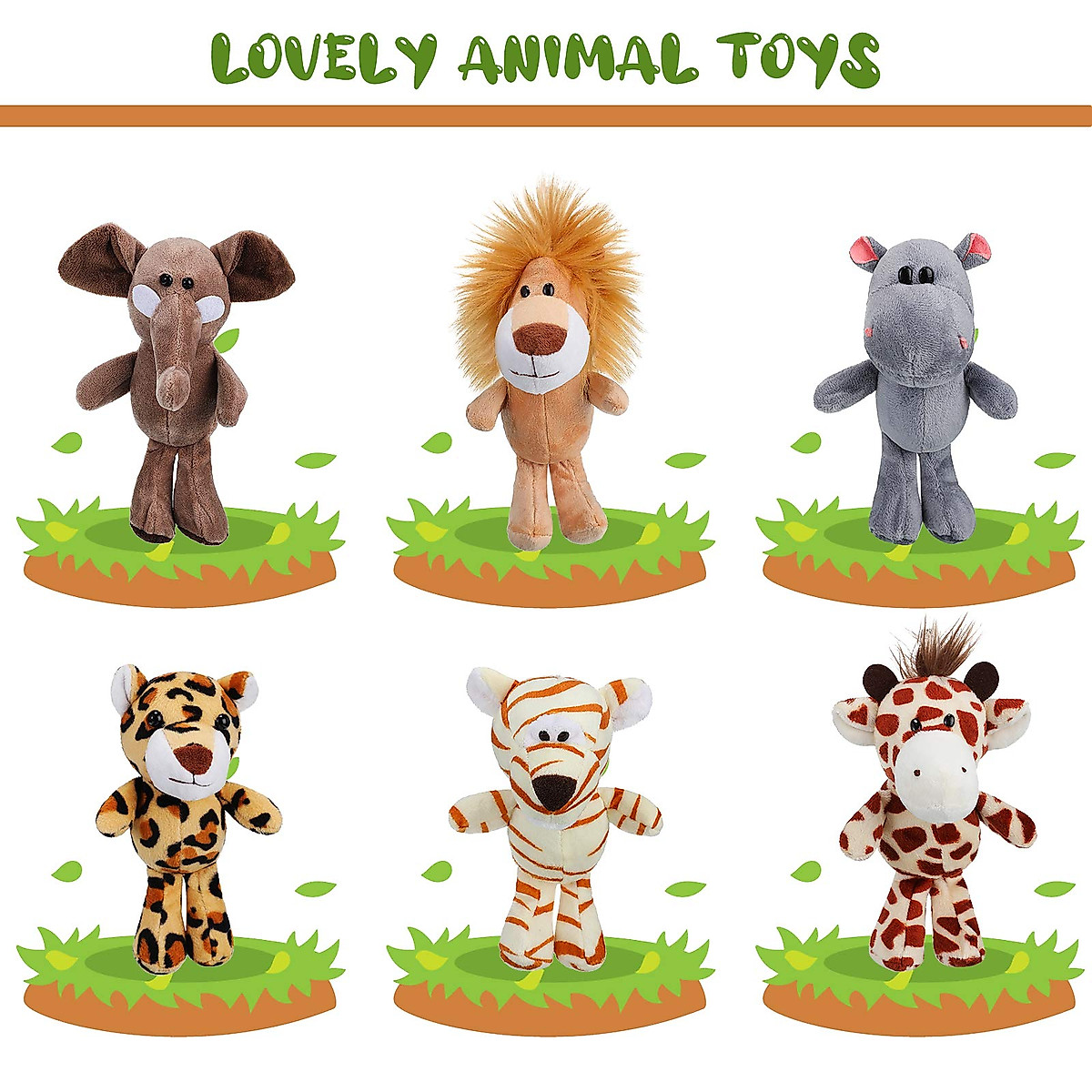 Sumind 12 Pieces Mini Stuffed Forest Animals Jungle Animal Plush Toys 4.8 Inch Cute Elephant Lion Giraffe Tiger Plush for Animal Themed Parties Achievement(Standing)