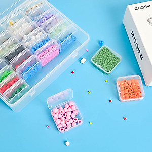 ZOQINI Bead Organizer Box, 28Pcs Small Clear Plastic Storage Containers, 1 Large Craft Organizer Box, 1 Sheet Label, Mini Parts Storage Solution for Beading Jewelry Making Diamond Arts Screws Seeds