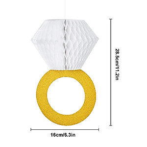 WILLBOND 6 Pieces Honeycomb Engagement Ring Hanging Decorations Bridal Shower Supplies Diamond Ring Hanging Honeycomb Paper Flowers for Wedding Party Decorations