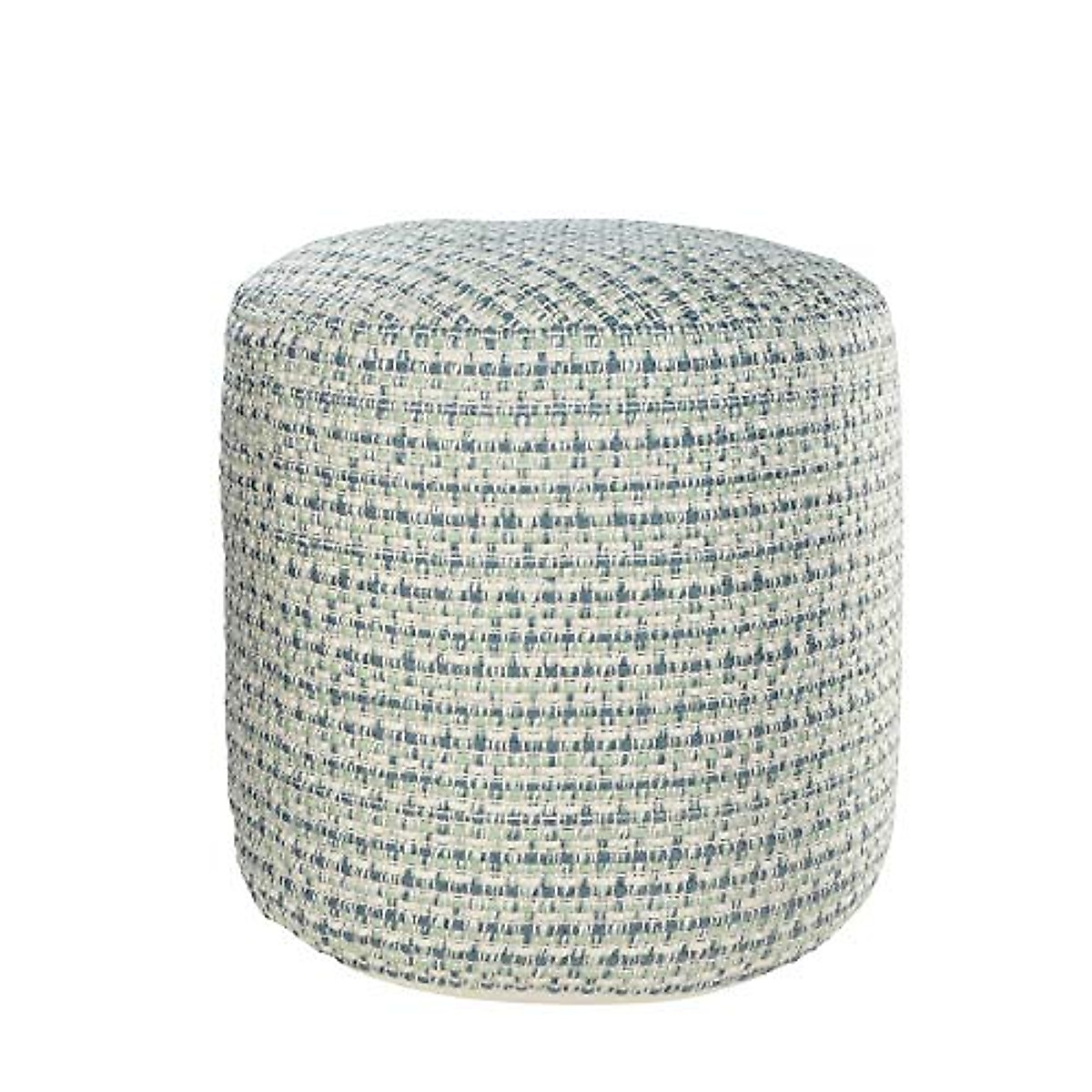 LR Home Interwoven Coastal Delight Indoor Outdoor Pouf, Blue/Green/White, 20" x 20" x 20"