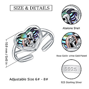 JZSANTI Jack Skellington Gifts for Women - Nightmare Before Christmas Gifts Sterling Silver Jack and Sally Rings with CZ Jack Skellington Skull Ring Halloween Gifts Christmas Jewelry Valentine's Day Gifts for Her
