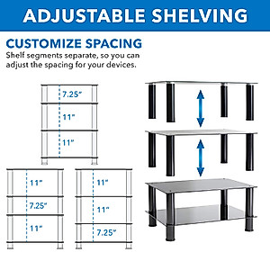 Mount-It! Tempered Glass AV Component Media Stand, Audio Tower and Media Center with 4 Shelves, 88 Lbs Capacity, Black Silk (MI-8670)