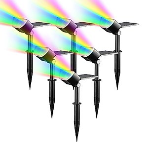 Linkind Solar Spotlights for Outside Waterproof, Solar Lights Outdoor RGB Color Changing, Solar Spot Lights IP67 Waterproof Adjustable Solar Panel, Solar Colored Spot Lights for Yard Patio Trees, 6 Pa