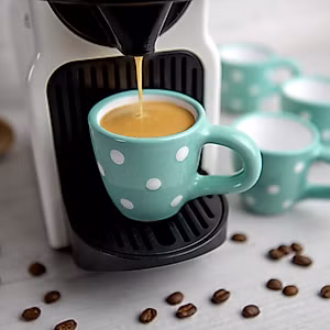 City to Cottage Handmade Teal Blue and White Polka Dot Ceramic 2oz/60ml | Espresso Cup Set of 4, Unique Designer Pottery for Coffee Lovers