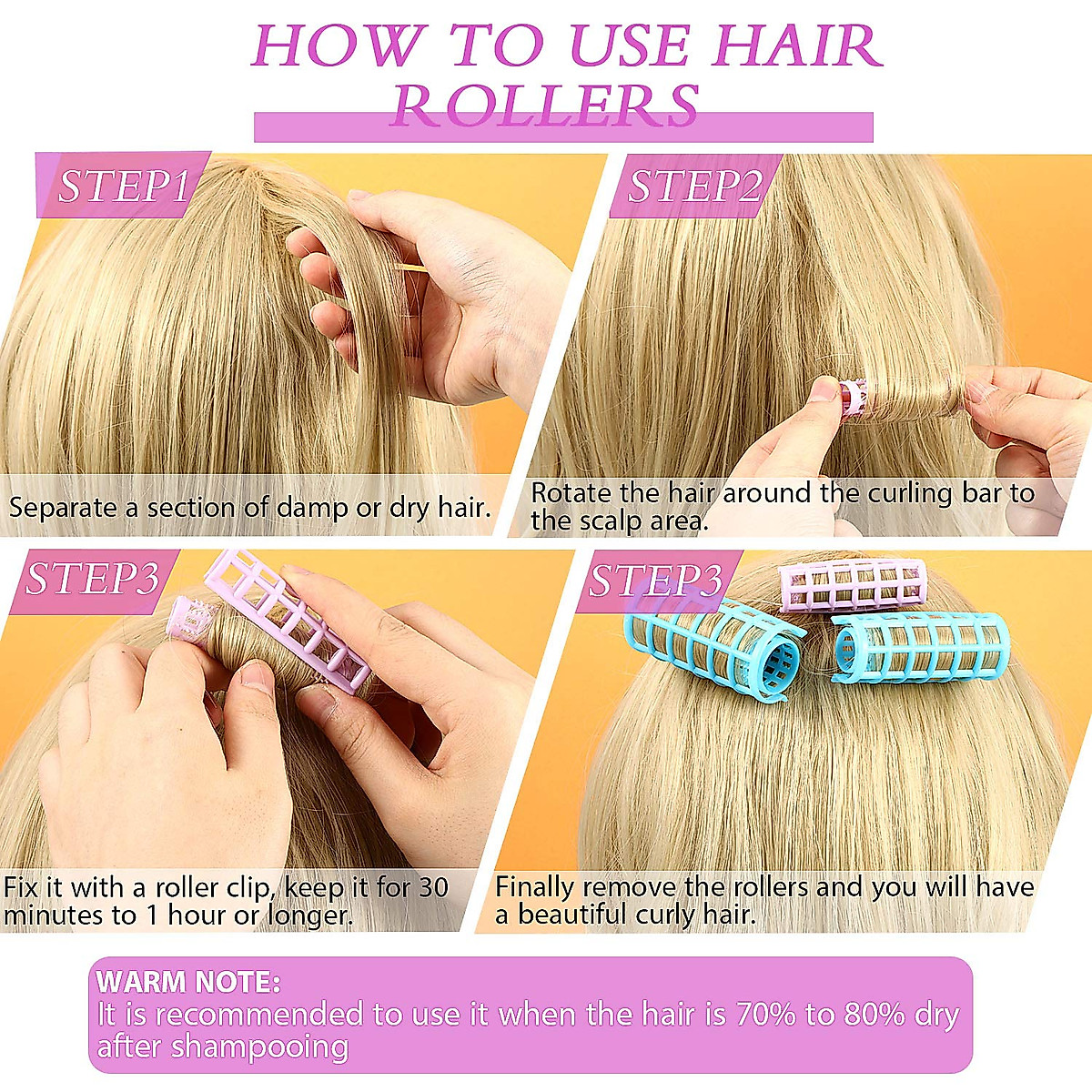 30 Pieces Plastic Hair Rollers - Self-Grip Curlers in 5 Sizes, No Heat Required for DIY Hair Styling and Salon Use